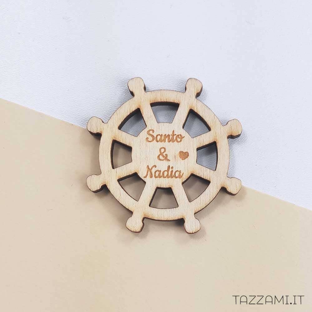 Tag Segnaposto Bomboniera Matrimonio tema mare, timone con Nomi Sposi